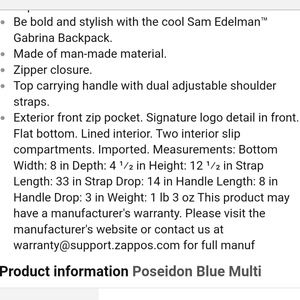 Sam Edelman | Bags | Blue Multi Womens Backpack | Poshmark